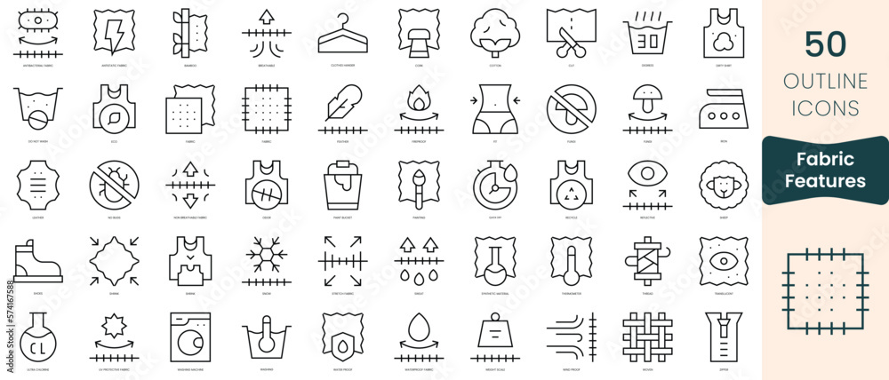Set of fabric features icons. Thin linear style icons Pack. Vector ... Set of fabric features icons. Thin linear style icons Pack. Vector ...