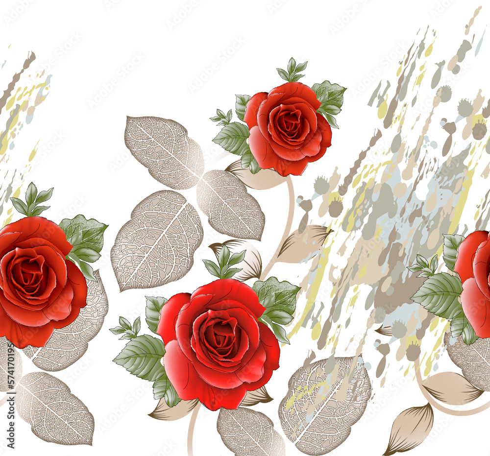 Red rose flower border on white background Stock Illustration | Adobe Stock