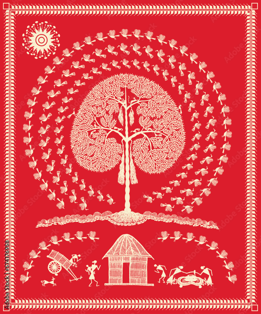 Warli painting showing Tribal Lifestyle. Painting showing natural, Bird ...