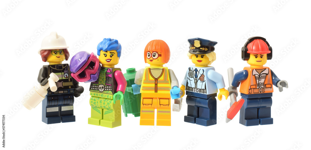 Lego minifigures of girls police officer, worker, firefighter ...