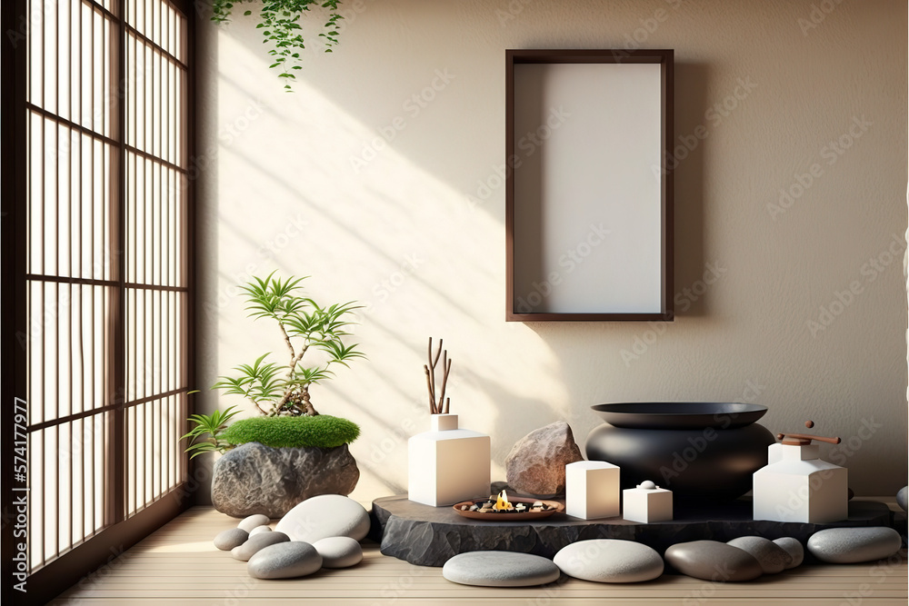 Spa accessories and copy space on Onsen bath in beautiful and relax ...