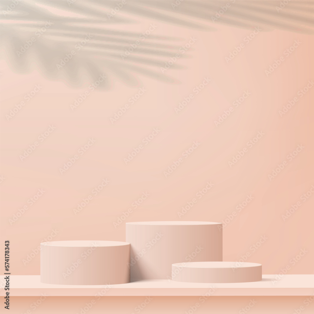 3d cream color podium and minimal cream color wall scene. 3d podium ...