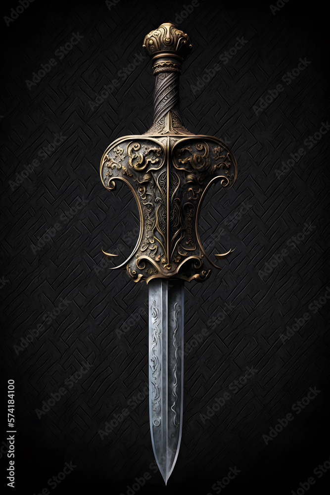 Medieval sword and scabbard. Fantasy golden sword with long blade ...