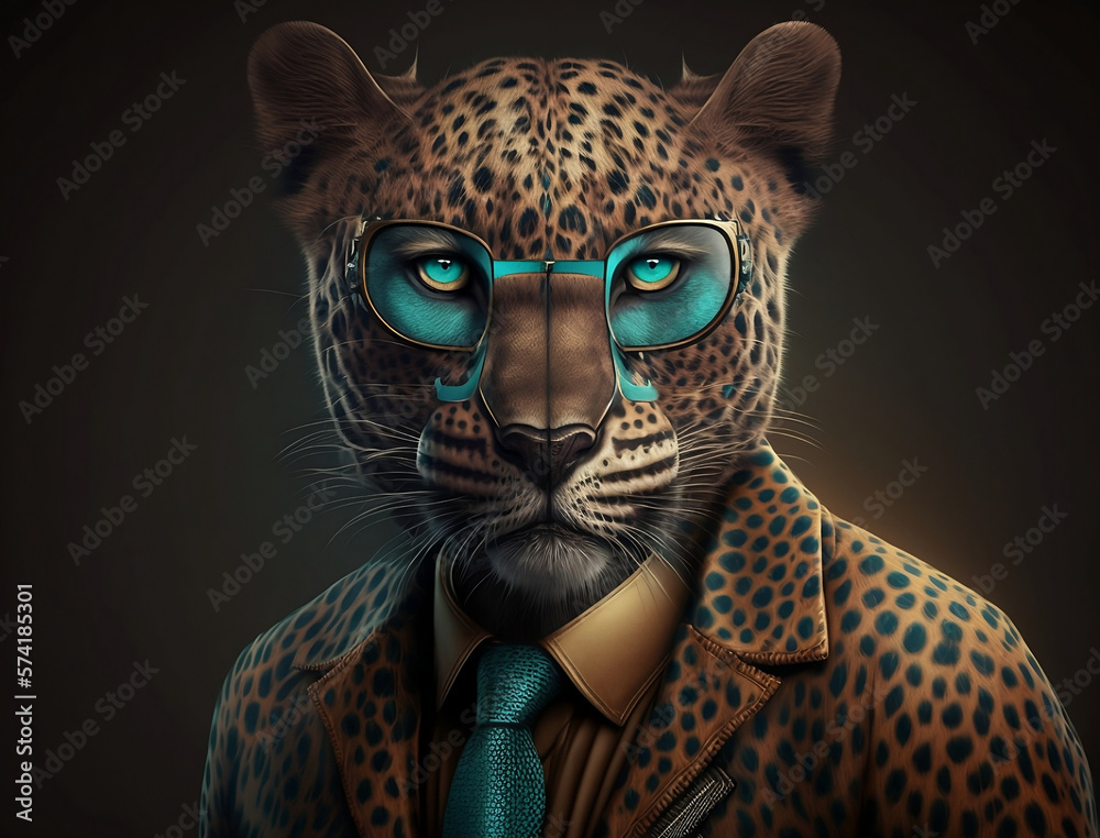 Jaguar Portrait as businessman in a stylish classic suit in the office ...