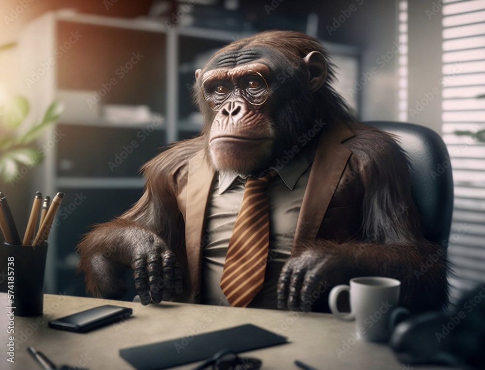 Chimpanzee Portrait as businessman in a stylish classic suit in the ...