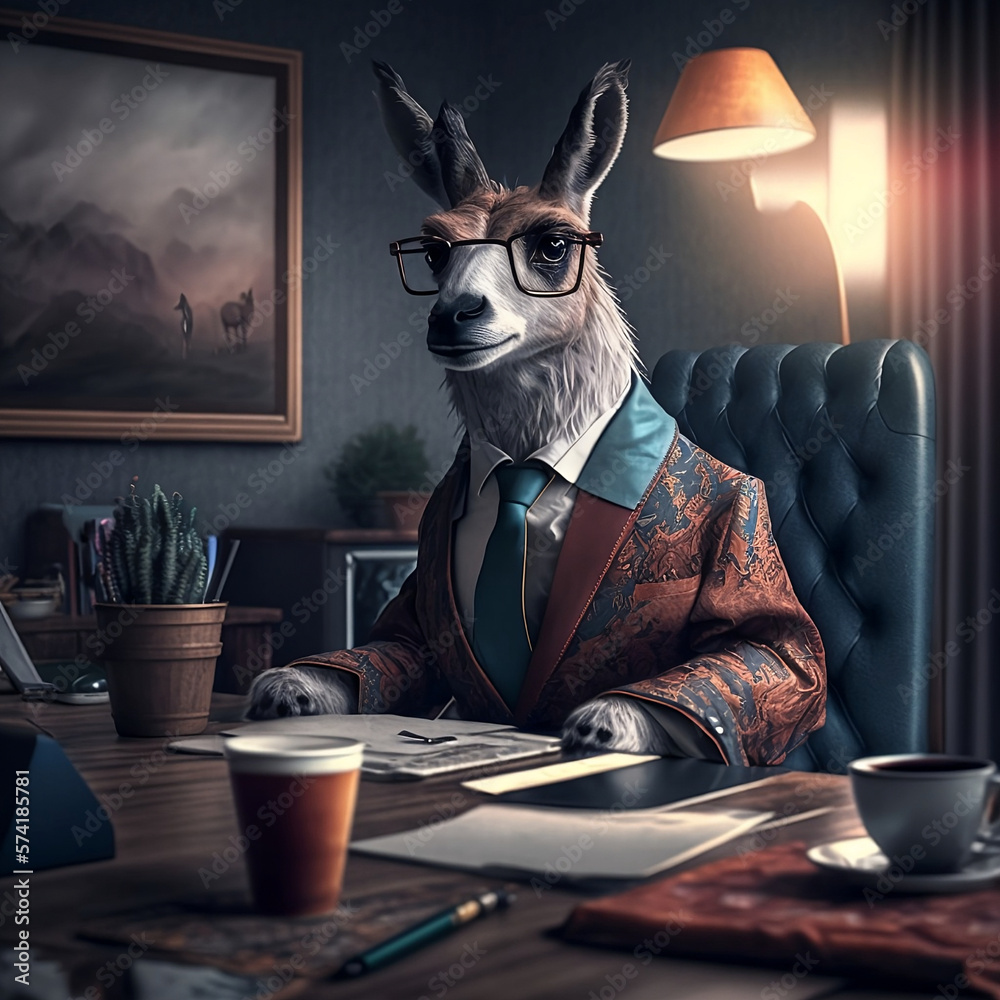 Animal Portrait as businessman in a stylish classic suit in the office ...