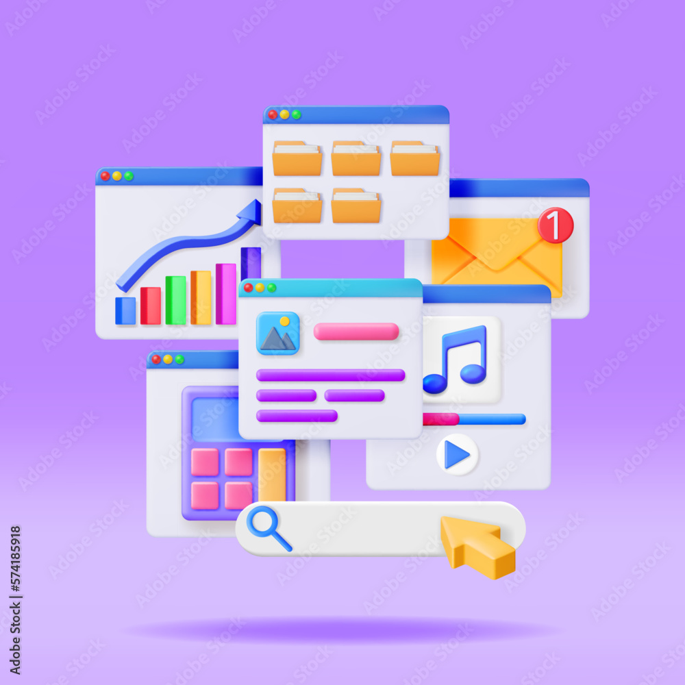 3D Application Windows Interface Isolated. Render Computer Software ...