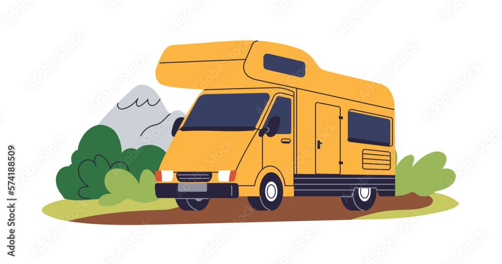 Motorhome, holiday camper car on road. RV, touristic campervan ...