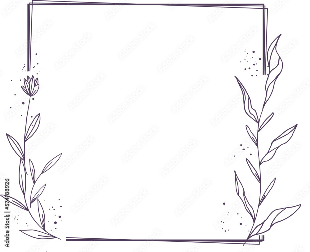 Minimalist floral frame with hand drawn leaf and shape simple floral ...