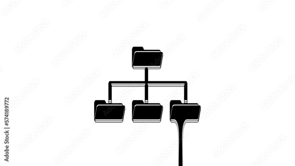 Black Folder tree icon isolated on white background. Computer network file folder organization ...
