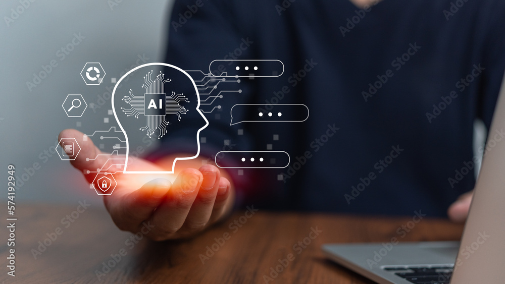 Chat with AI or Artificial Intelligence. Digital chatbot, robot ...