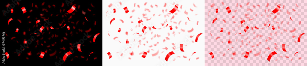 Falling Shiny Red Confetti. Red Serpentine isolated on white, black and ...