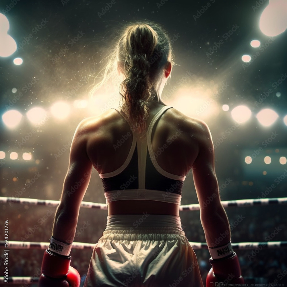 Back view of a female boxing fighter. Generative AI. Stock Illustration ...
