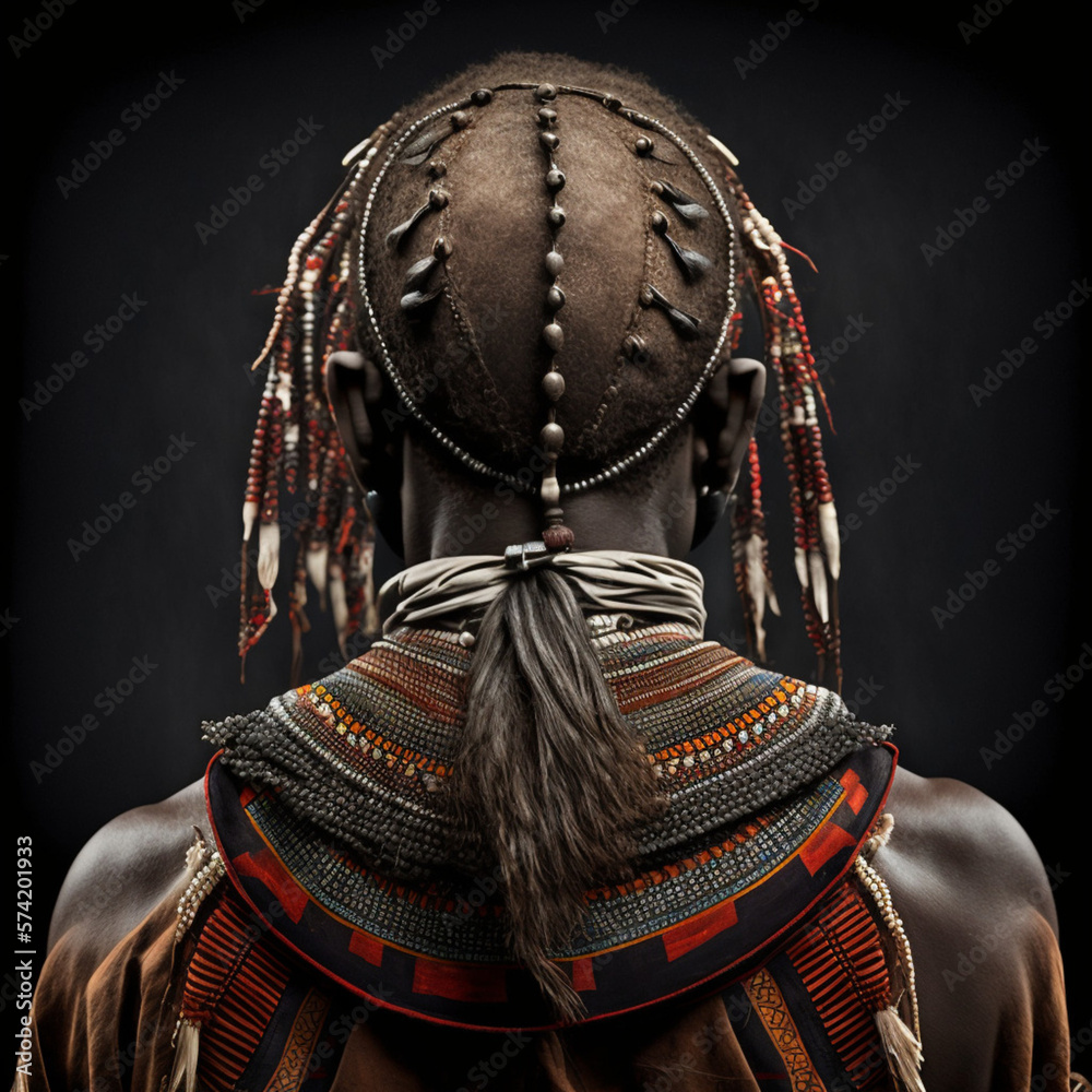 Back view of a man from an African tribe. Generative AI. Stock ...