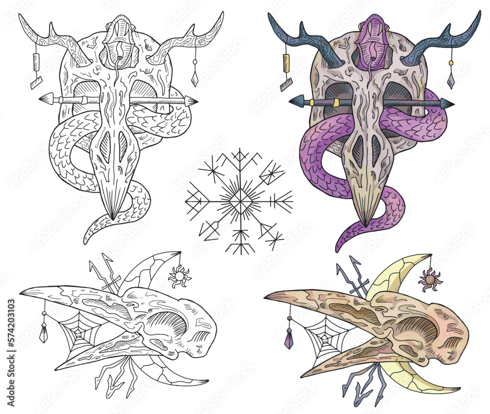 Vector Mystic illustration with occult, esoteric and gothic symbol of ...