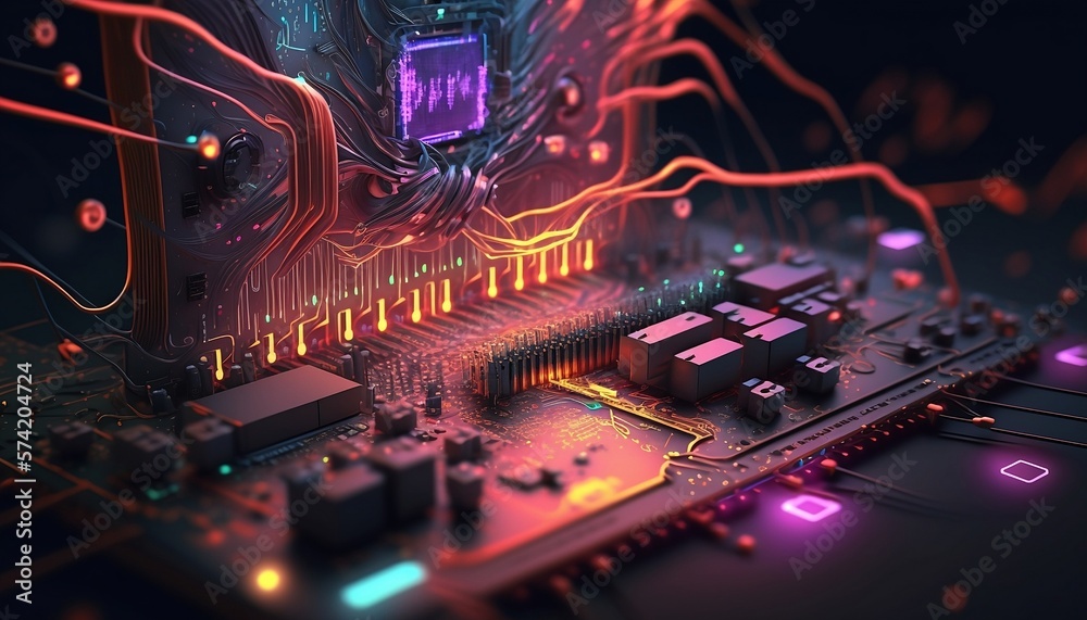 Motherboard and processor cinematic concept art, render, macro shot ...