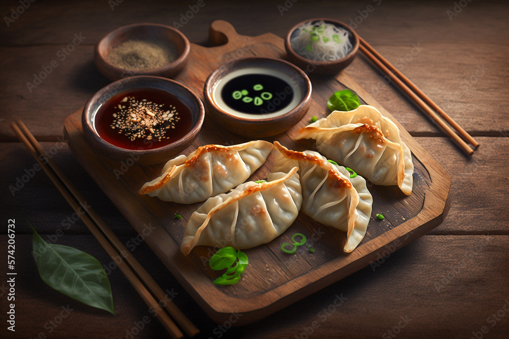 Japanese style fried Gyoza (Jiaozi in Chinese, Chinese dumplings) with ...