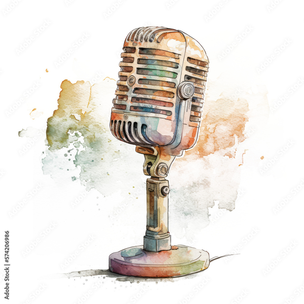 Painting of an old school microphone. Generative AI Stock Illustration ...