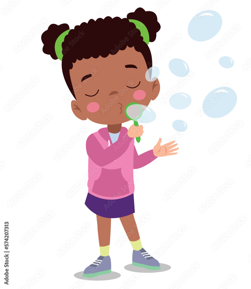 Vetor de Cute little boy blowing bubbles vector Illustration do Stock | Adobe Stock