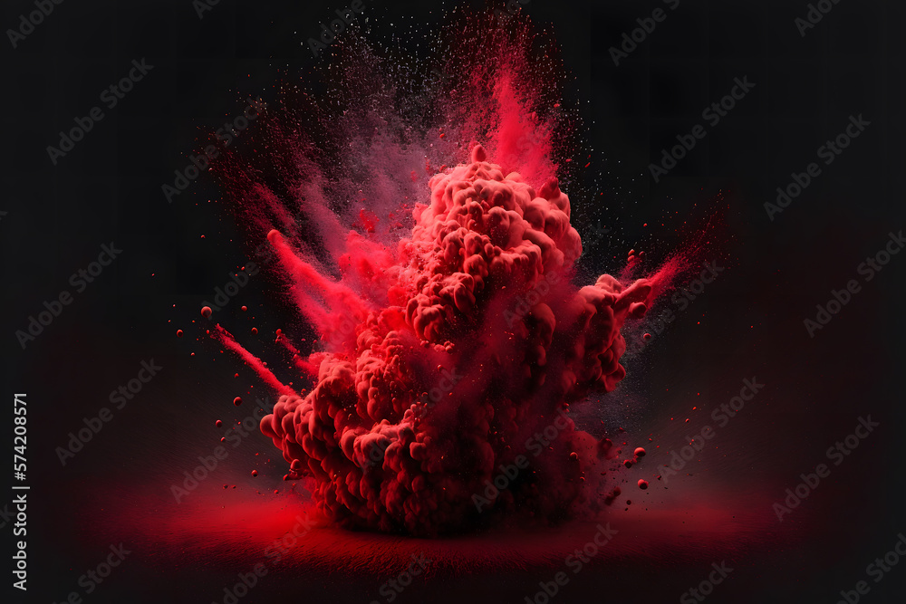 Explosion of red color paint powder on black background. Neural network ...