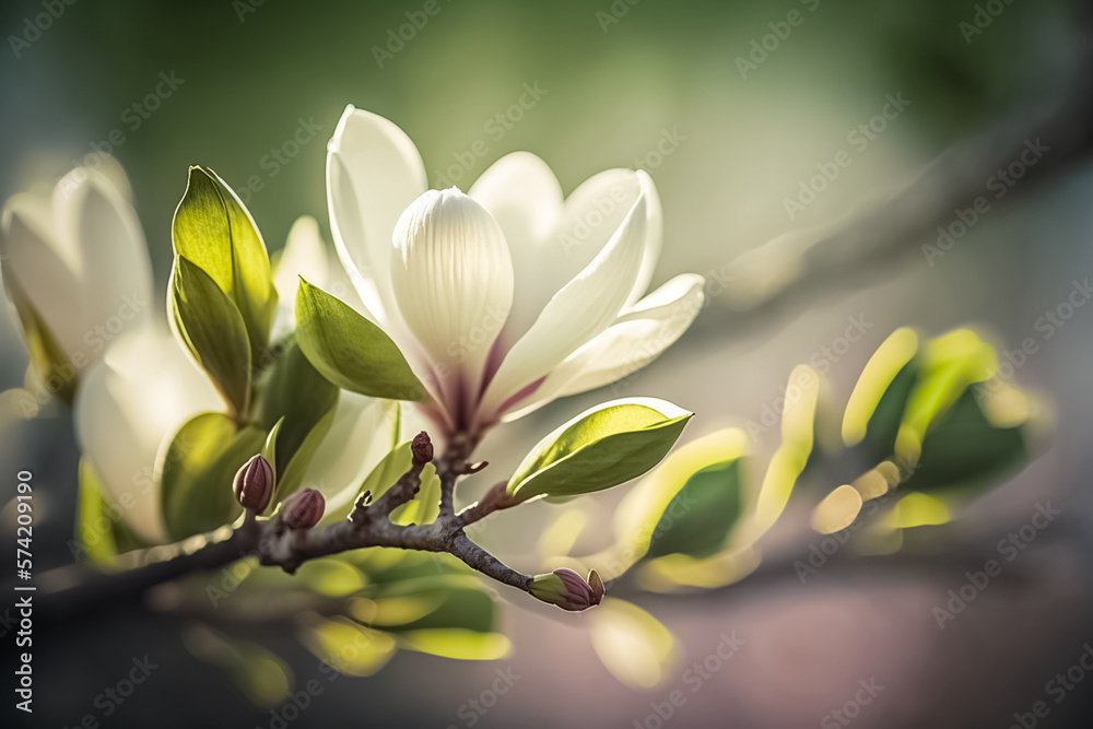 Magnolia tree blossom in springtime. Magnolia flowers in the morning ...