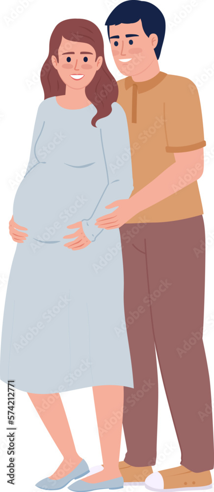 Happy husband showing affection to expectant wife semi flat color ...