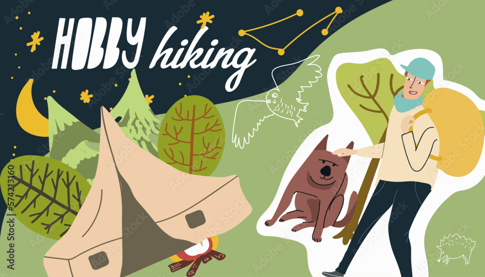 Collage on the theme of hobbies, free time, man, guy, man, woman on a ...