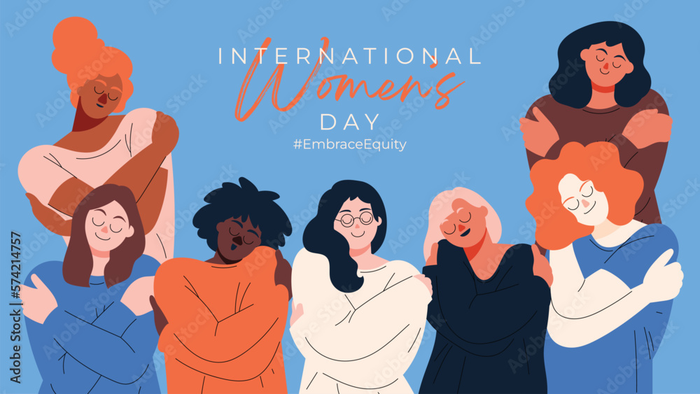 International Women's Day banner vector. Embrace Equity hashtag slogan ...