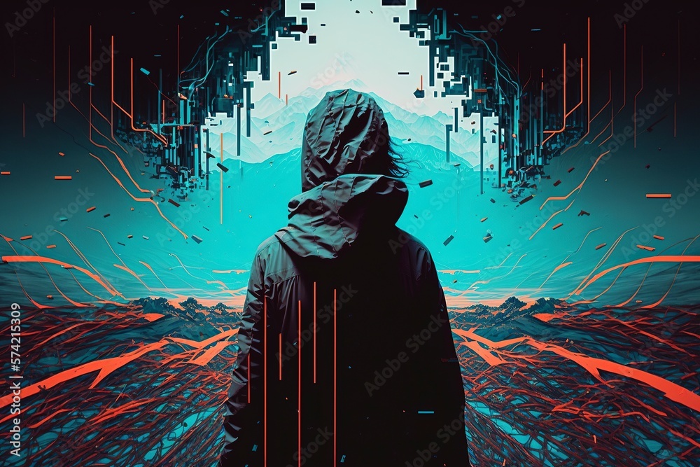 Enter the void of glitch wave with text log ritual of ghost data void walker. Futuristic digital ...