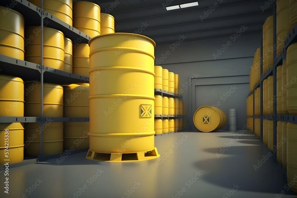 Radioactive waste in barrels, nuclear waste repository. Neural network ...