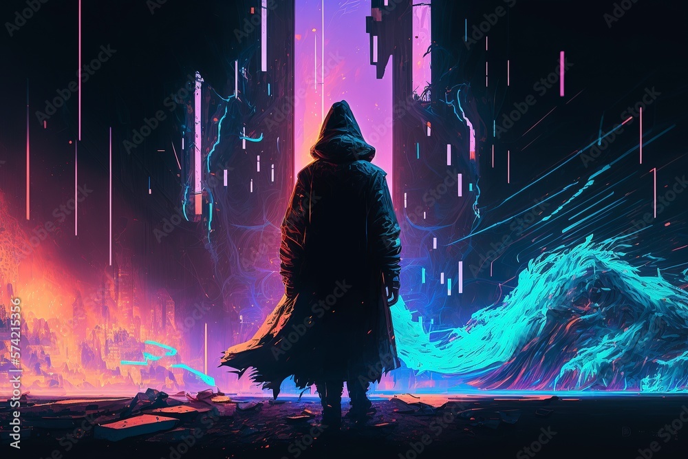 Enter the void of glitch wave with text log ritual of ghost data void walker. Futuristic digital ...