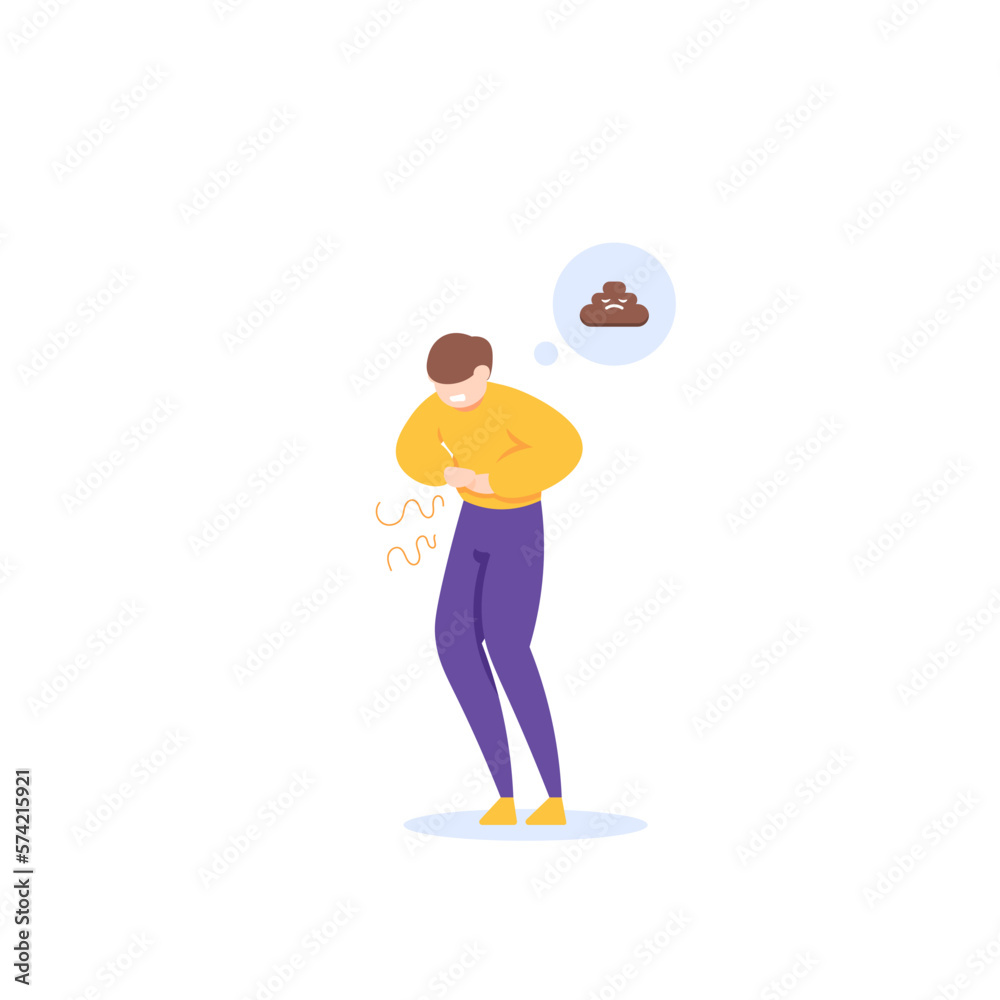 a man felt pain in his stomach because he wanted to poop. difficult ...