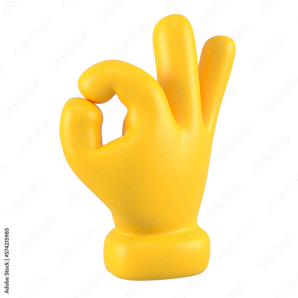 Yellow emoji close up showing ok gesture isolated. Showing hand agree ...