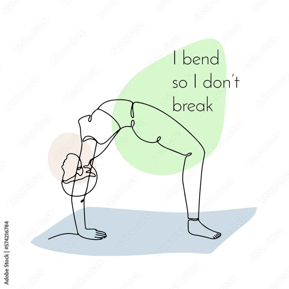 Single line drawing of a girl in yoga pose with inspirational quote I ...