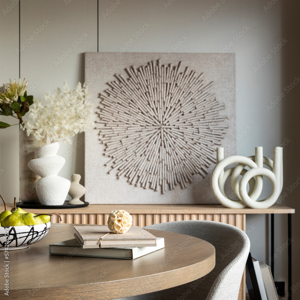 Interior design of aesthetic and elegant room with stylish commode ...