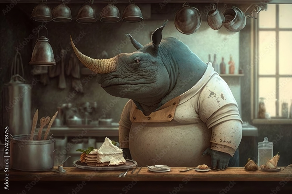 5 Whimsical Character Designs of a Rhinoceros Chef Cooking in a ...