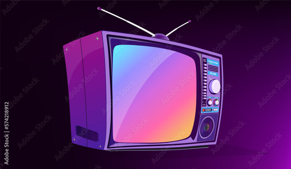 Old style television vector illustration. 80s technology. 90s TV set ...