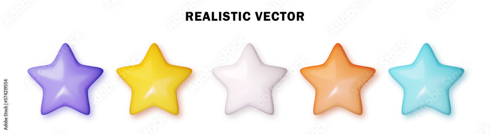 Stars set glossy colors. PNG. Realistic 3d design vector object. Vector ...