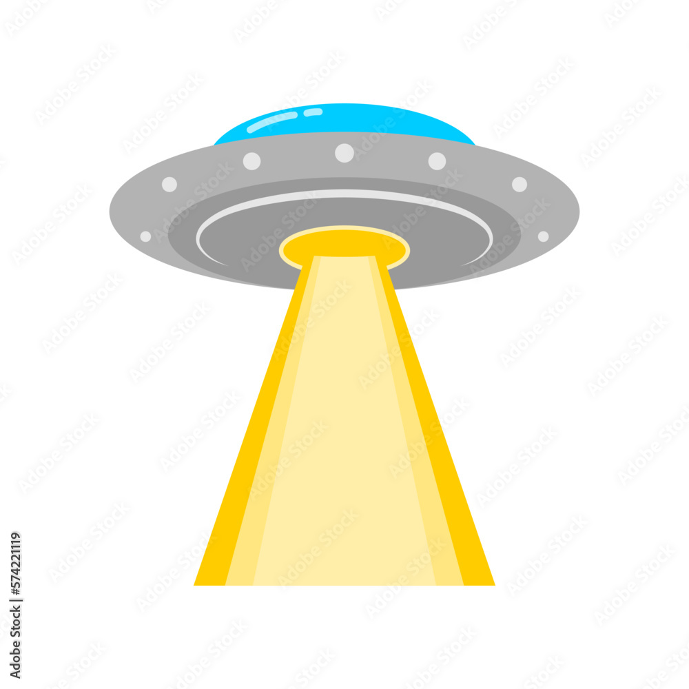 Cute alien in UFO flying shoot beam in space cartoon character icon ...
