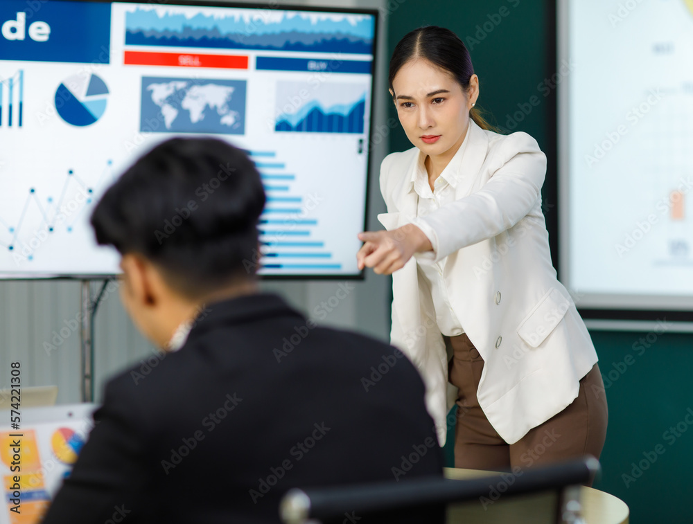 Millennial Asian professional successful female businesswoman presenter ...