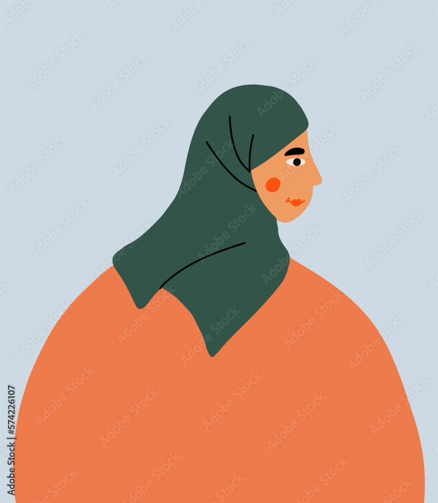 Eastern woman in beautiful hijab. Profile portrait of middle eastern ...