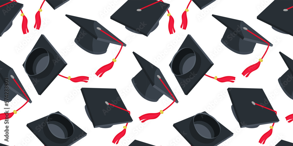 The pattern of academic hats in different angles. High school or ...