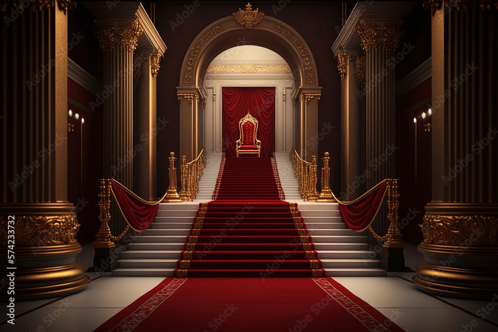 Red carpet leading to a king thrones inside of the palace castle ...