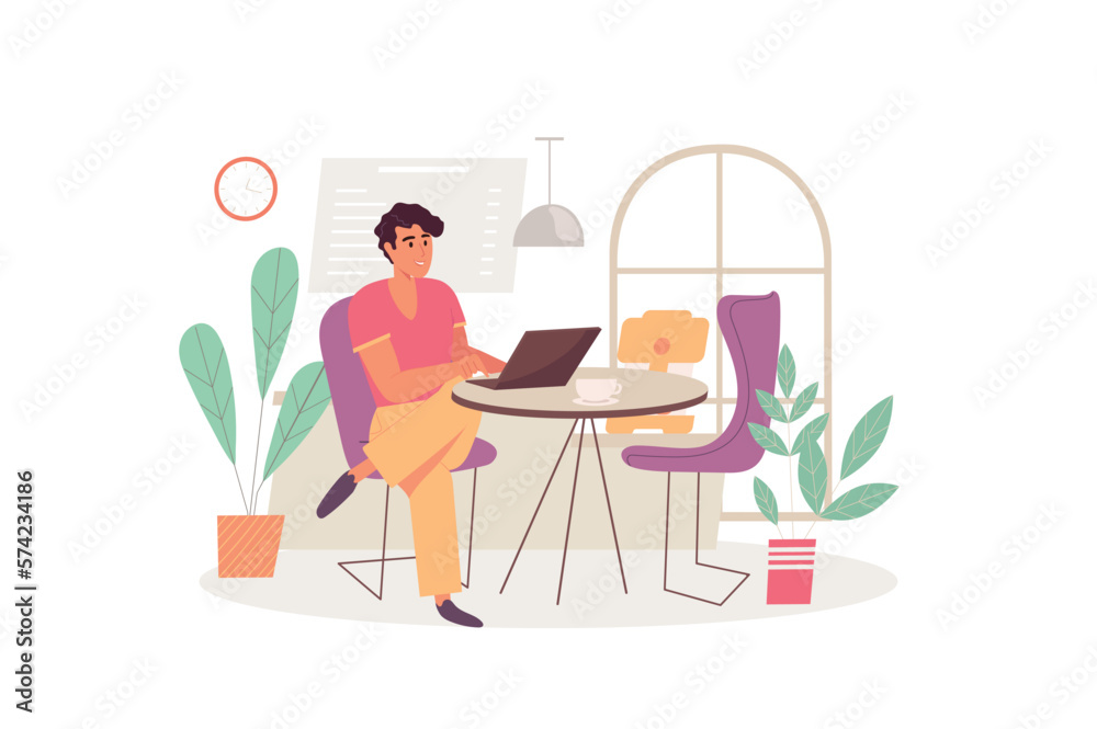 Concept freelance working with people scene in the flat cartoon design ...