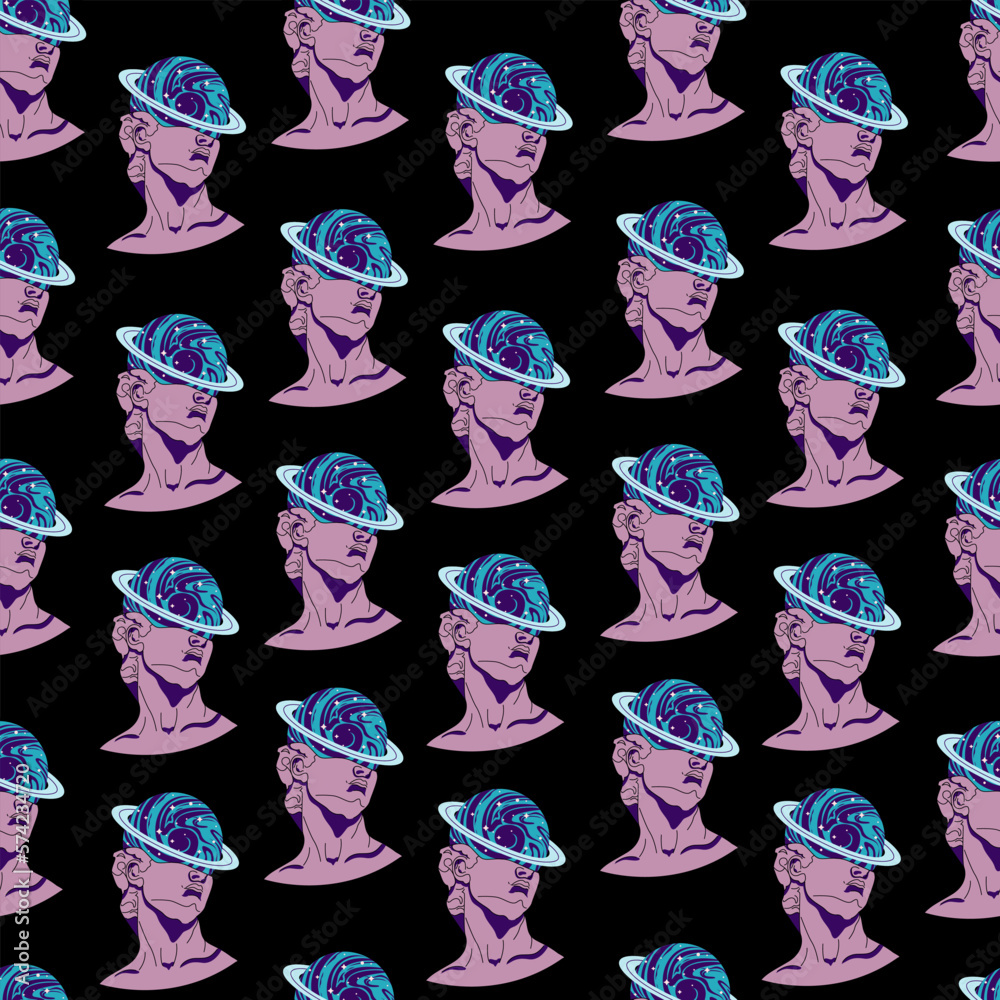 Seamless pattern with greek ancient sculpture David. Vector ...