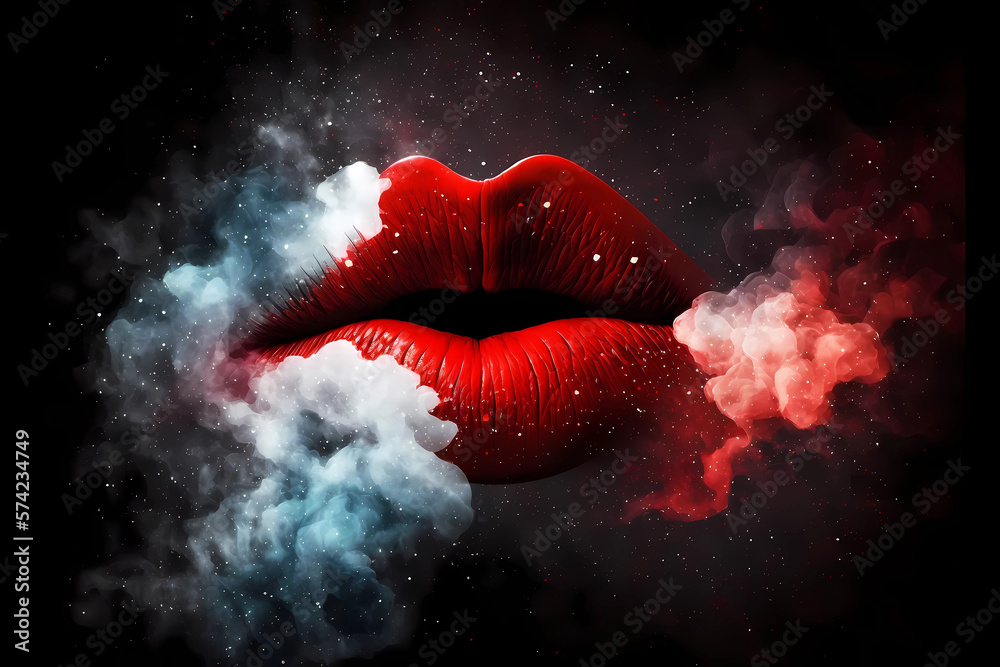Red woman lips on a nebula dust. Generative ai design. Stock ...