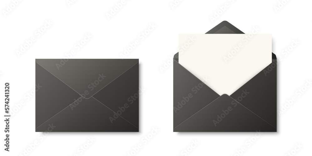 Vector Realistic Blank Black Closed, Opened Envelopes with Letter ...