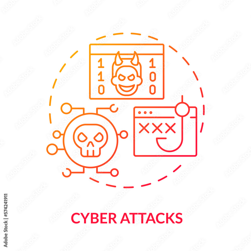 Cyber attacks red gradient concept icon. Malicious software. Phishing ...