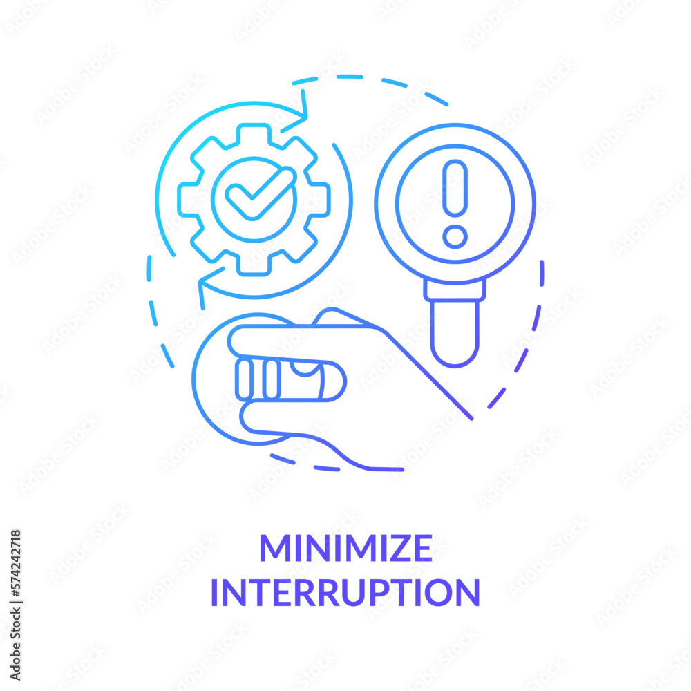 Minimize interruption blue gradient concept icon. Continuous work ...