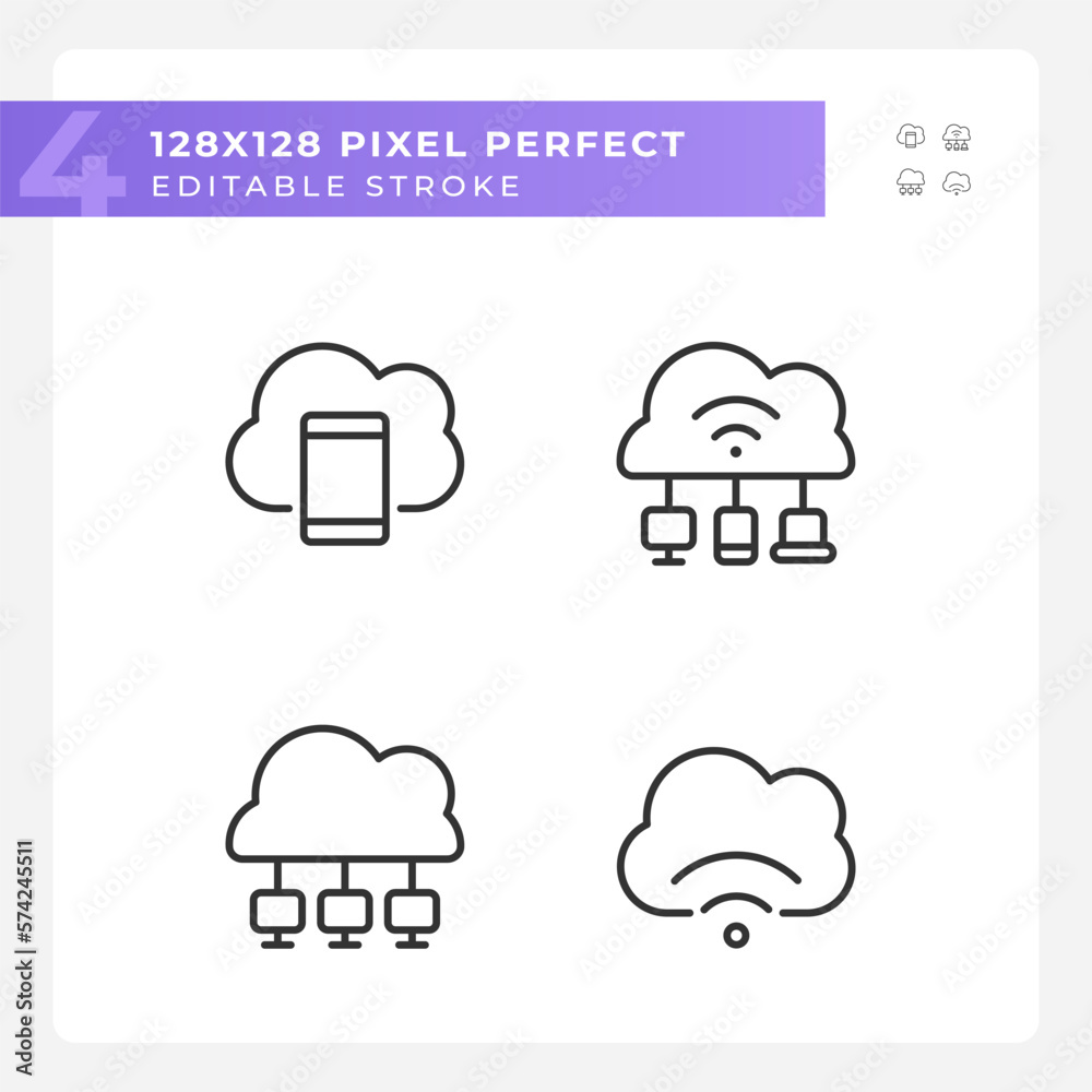 Connect devices to cloud based servers pixel perfect linear icons set ...